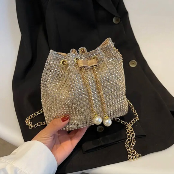 Bags | New Gold Crystal Rhinestones Crossbody Bucket Purse | Poshmark